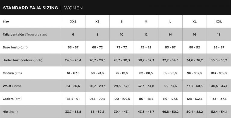 faja-standard-faja-size-chart - Contour Fajas